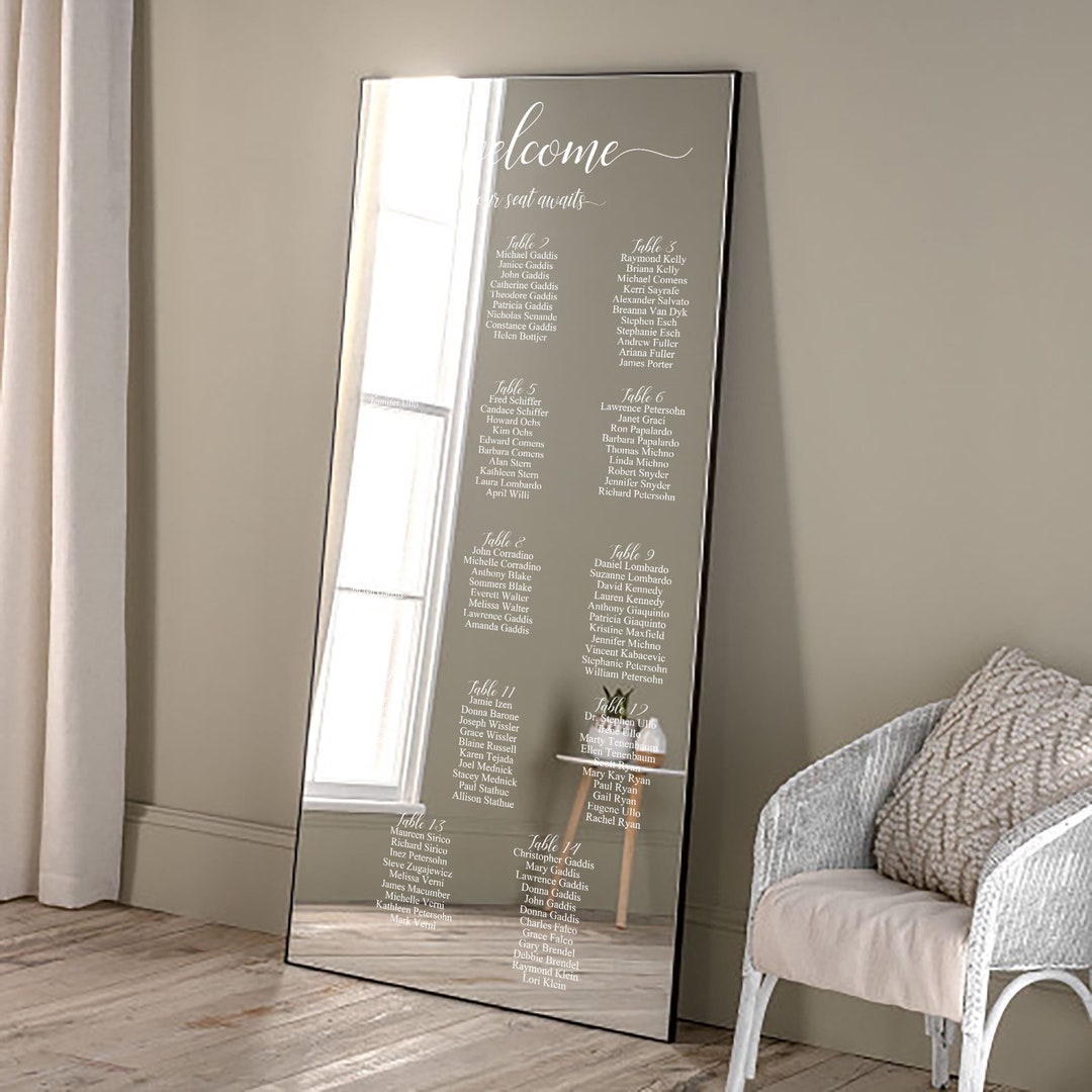 Wedding Mirror Seating Chart Decal | Static Cling Welcome Sign - Etsy