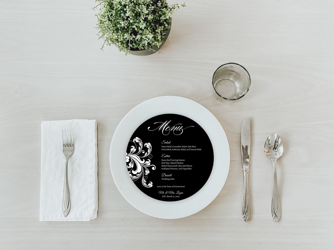 Black & White Menu Cards Round Menu Cards for Charger Plates - Etsy