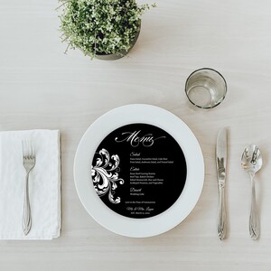 Black & White Menu Cards, Round Menu Cards for Charger Plates or Dinner ...