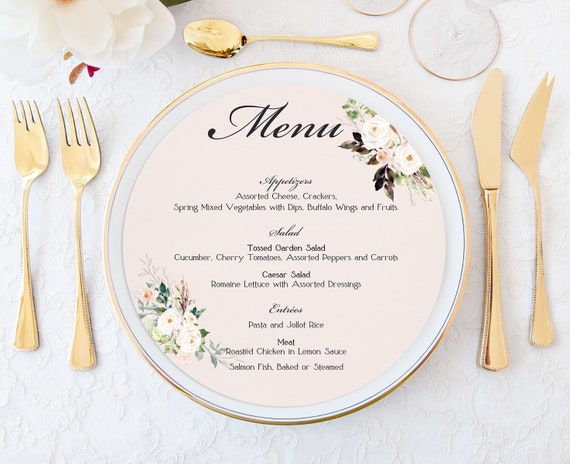 Menu Cards Blush Pink Round Menu for Charger & Dinner Plates | Etsy