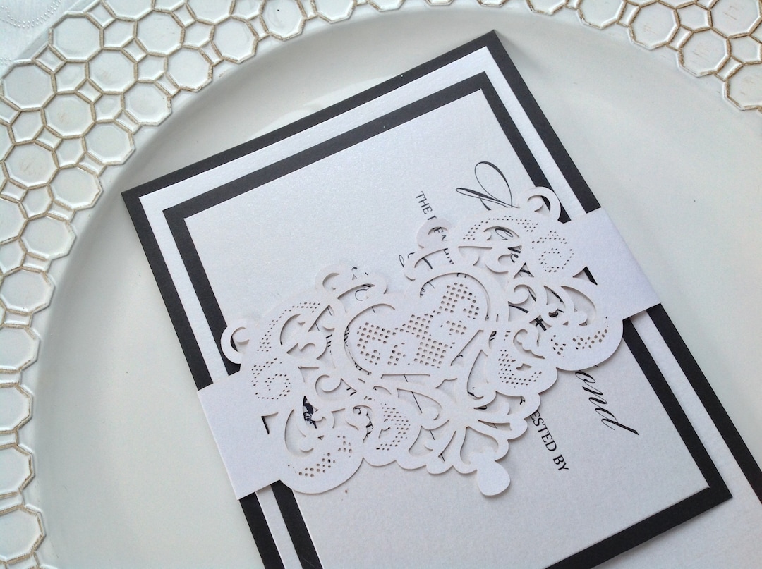 Wedding Invitation Belly Band, Laser Cut Invitation Bands, White Laser ...