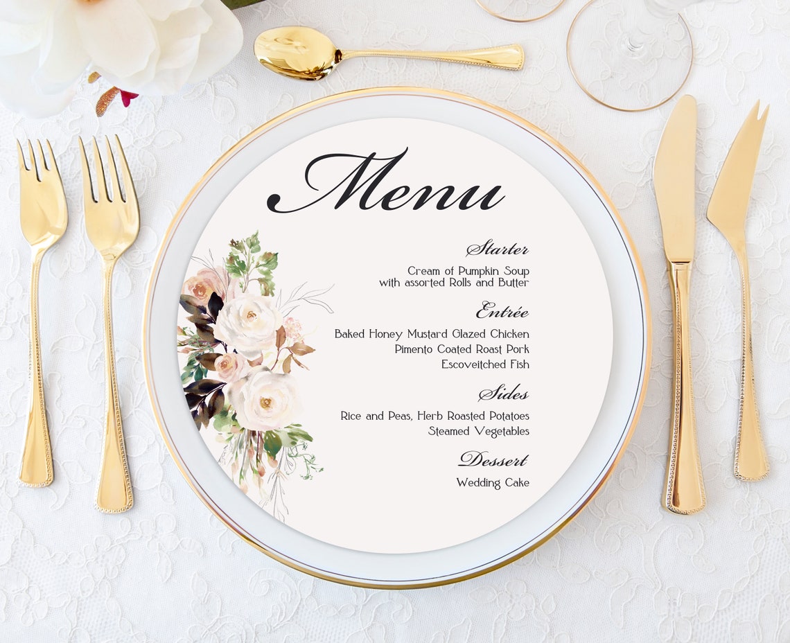 Menu Cards, Wedding Menu Cards, Blush Pink Floral Menu Cards, Round ...