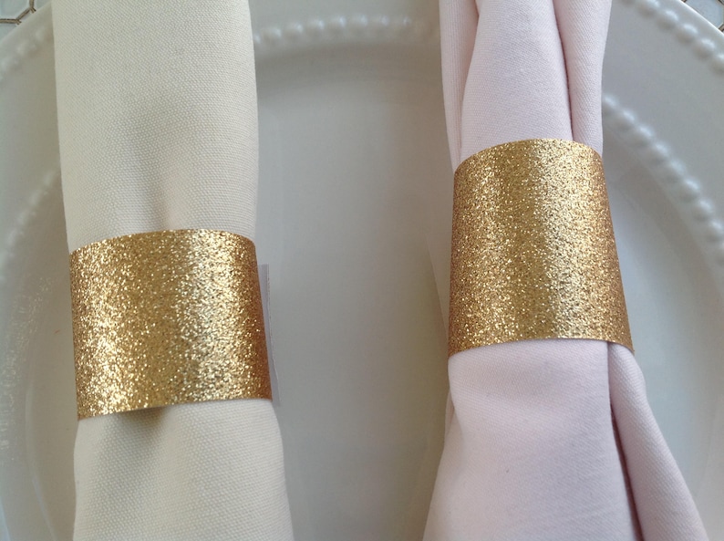 Gold Glitter Wedding Napkin Rings, Party Table Napkin Rings, Bling ...
