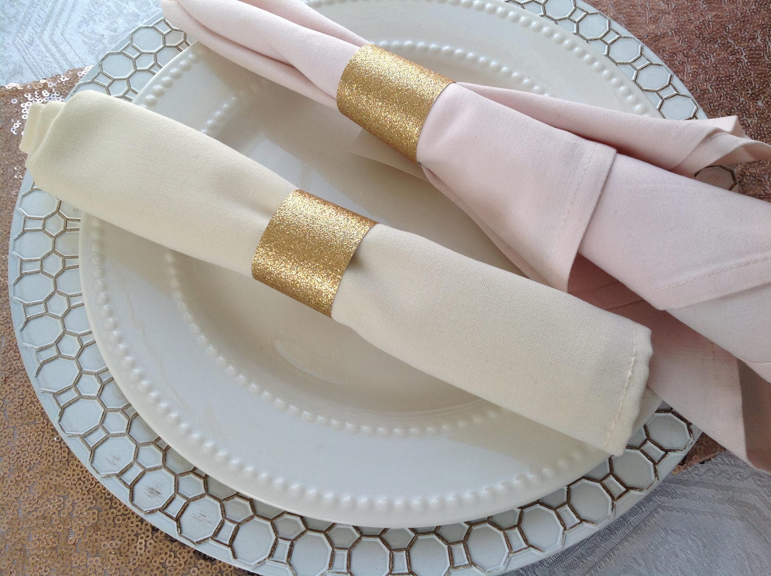 Gold Glitter Wedding Napkin Rings, Party Table Napkin Rings, Bling ...