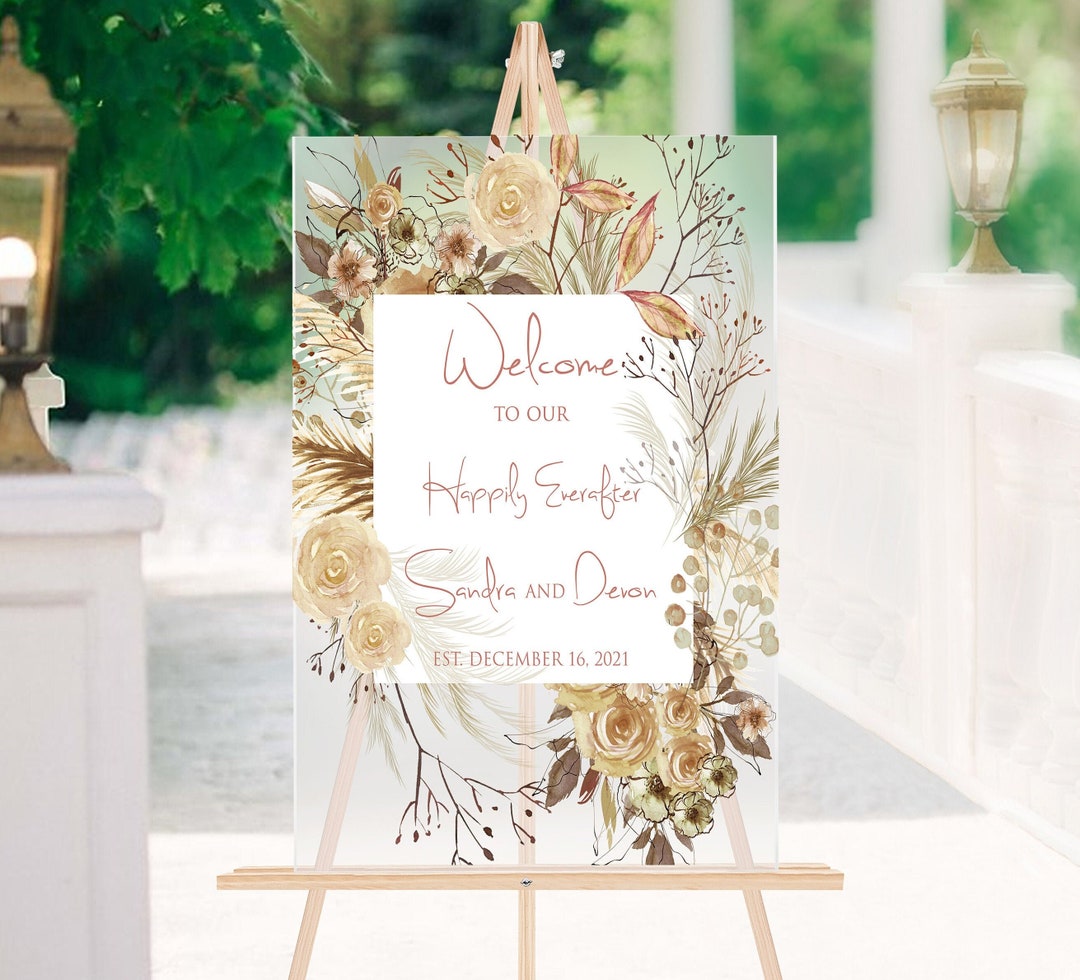 Bohemian Acrylic Welcome Sign, Welcome Wedding Sign, Pampas Grass ...