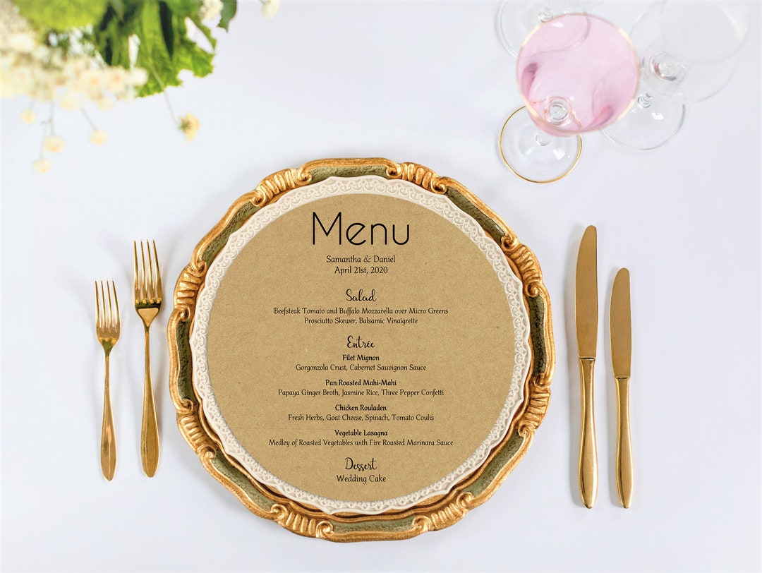 Menu Cards, Wedding Menu Cards, Kraft Menu, Rustic Menu Cards, Round ...