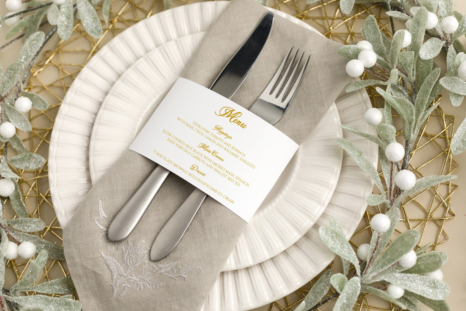 Wedding Menu, Napkin Menu Wrap, Napkin Menu, Dinner Menu Wrap ...