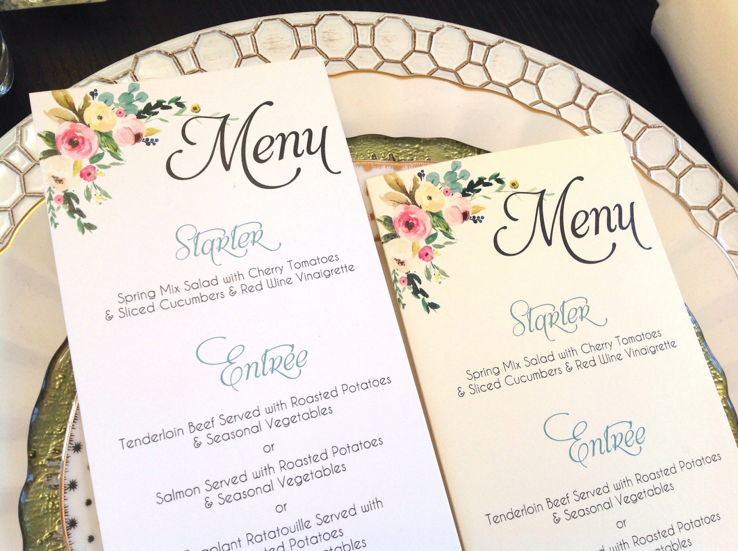 Wedding Menu Cards Party Menu Cards Personalized Rehearsal | Etsy