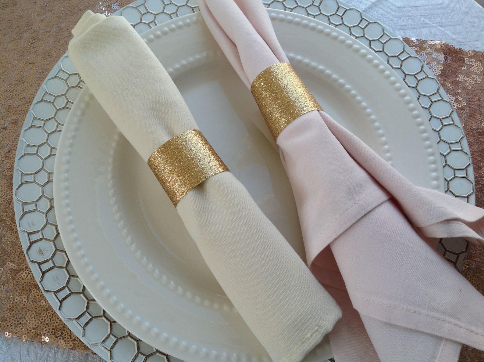 Gold Glitter Wedding Napkin Rings, Party Table Napkin Rings, Bling ...