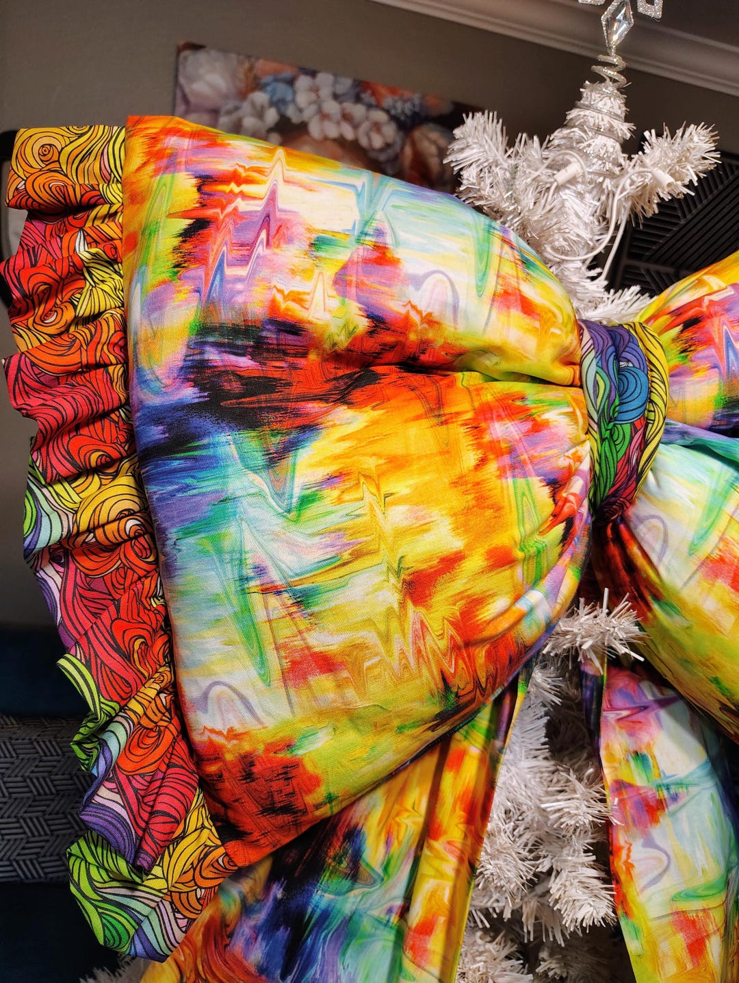 Extra-large Bow (rainbow Swirl Print) - Etsy