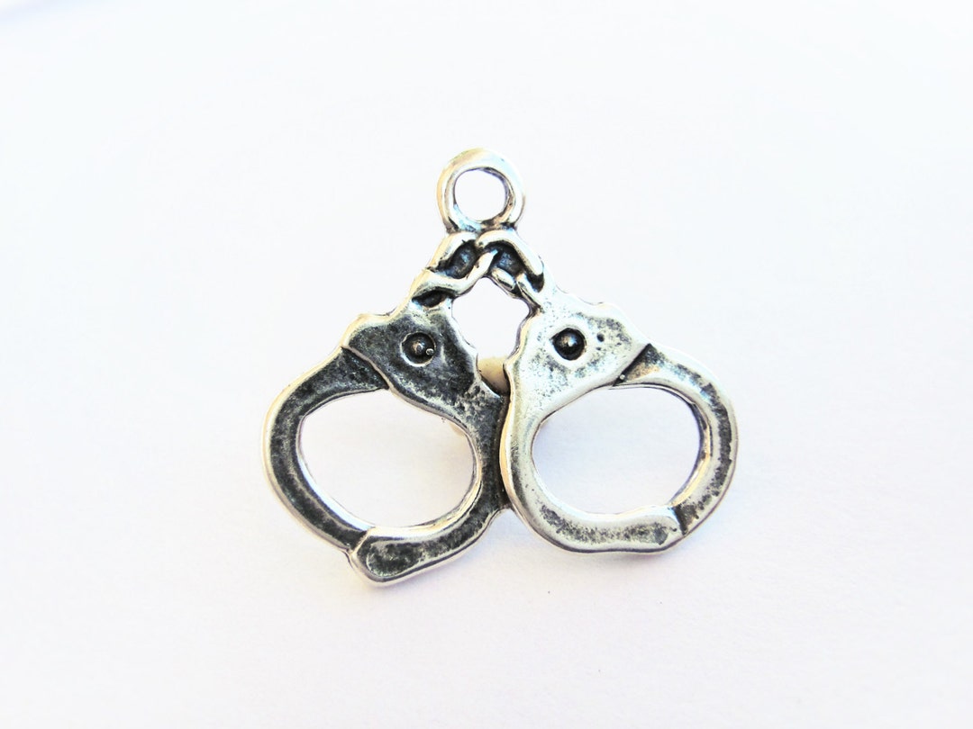 925 Sterling Silver Small Handcuff Charm, Folded Silver Hand Cuff ...