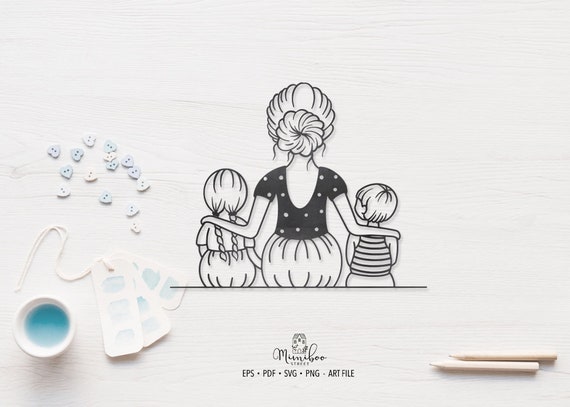 Mom and Kids Family SVG CUT File Art Plotter File - Etsy