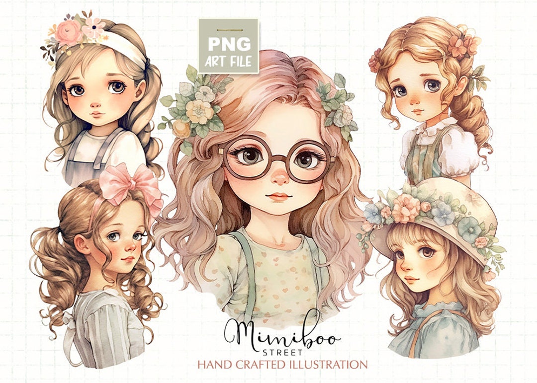Little Cottage Girl, Watercolor Clipart, CUT File PNG, Art File ...