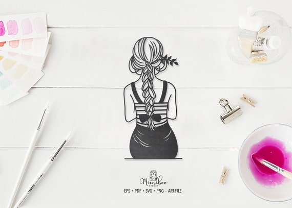 Girl With a Braid Cute Girl CUT File Art Plotter File - Etsy