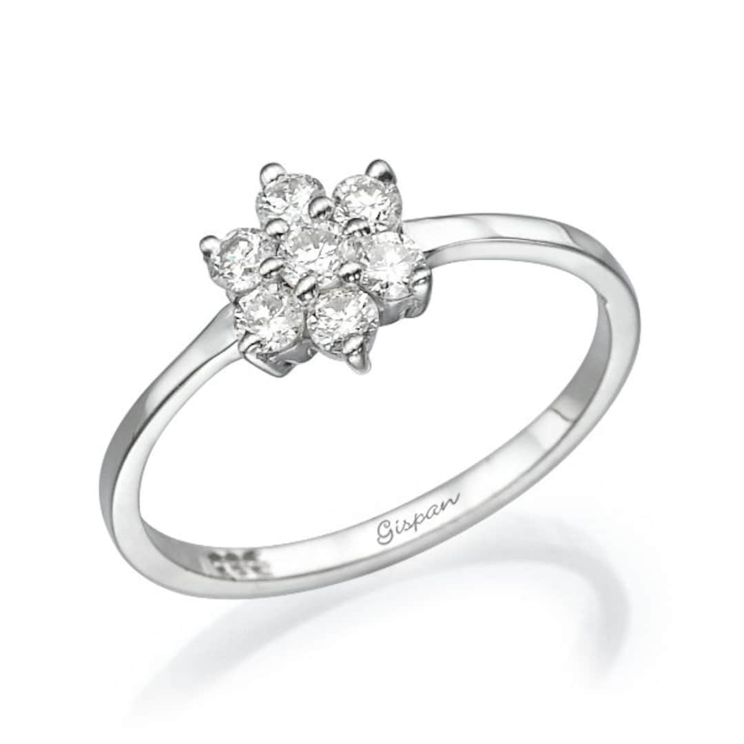 Flower Engagement Ring, White Gold Ring, Floral Ring, Promise Ring ...