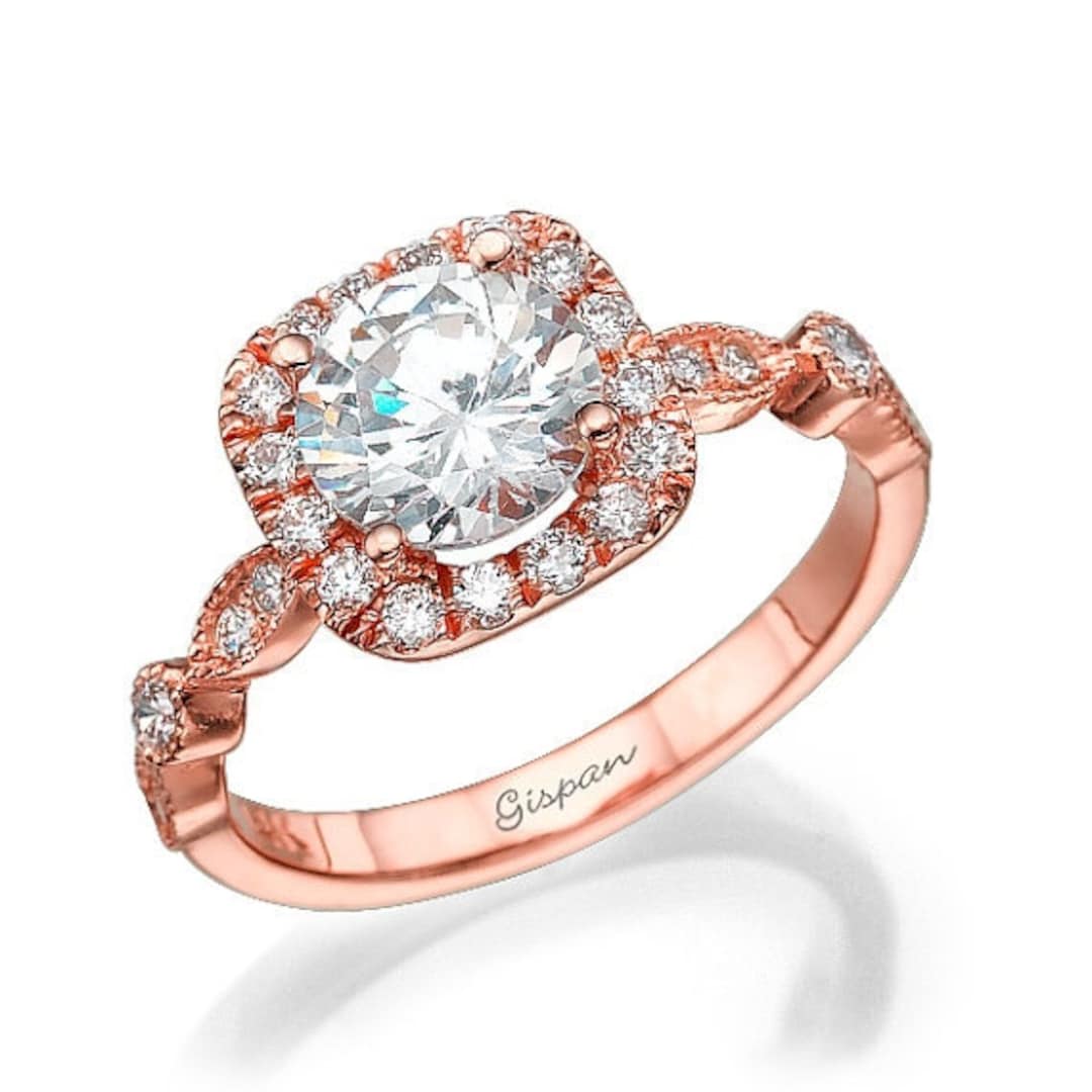 Rose Gold Engagement Ring Unique Engagement Ring Vintage Engagement ...