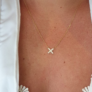 Diamond Pendant X Shape 14k Yellow Gold, Diamond Necklace, Minimalist ...
