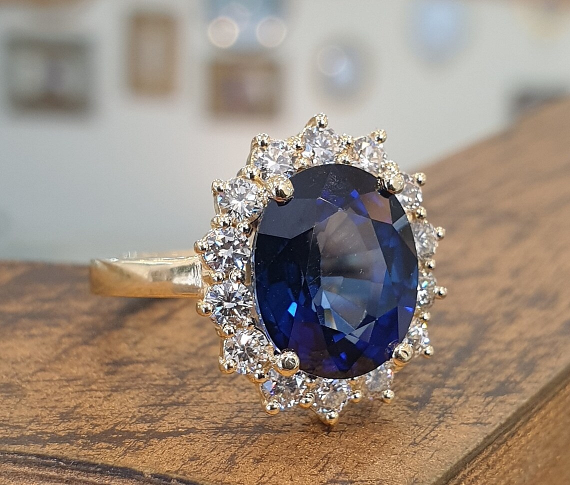 Princess Diana Engagement Ring 4CT Oval Blue Sapphire 14K | Etsy