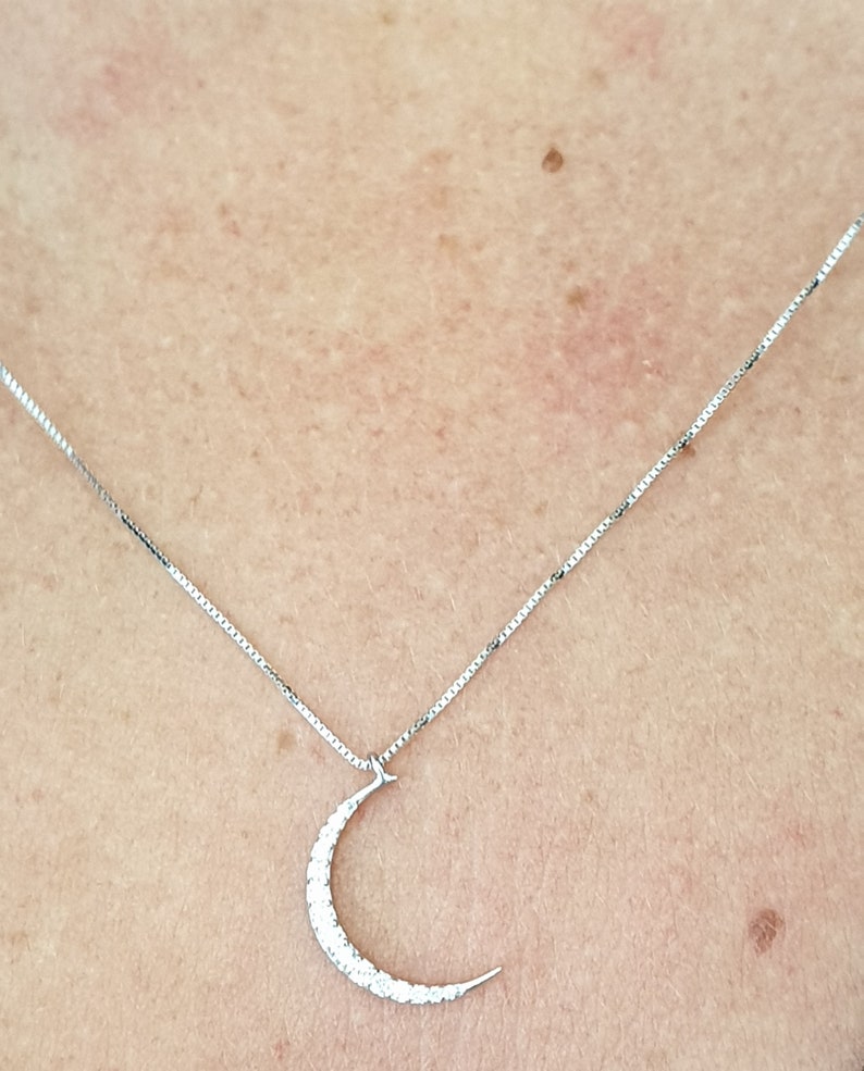 Moon Shape Diamond Pendant Necklace White Gold for Women&girl - Etsy