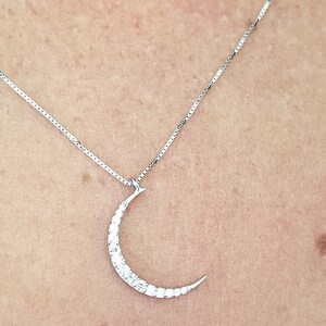 Moon Shape Diamond Pendant Necklace White Gold for Women&girl, Unique ...