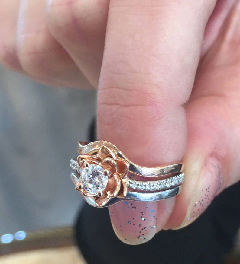 Flower Engagement Ring Gold Engagement Set Wedding Ring - Etsy