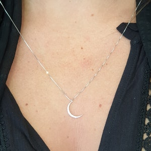 Moon Shape Diamond Pendant Necklace White Gold for Women&girl, Unique ...