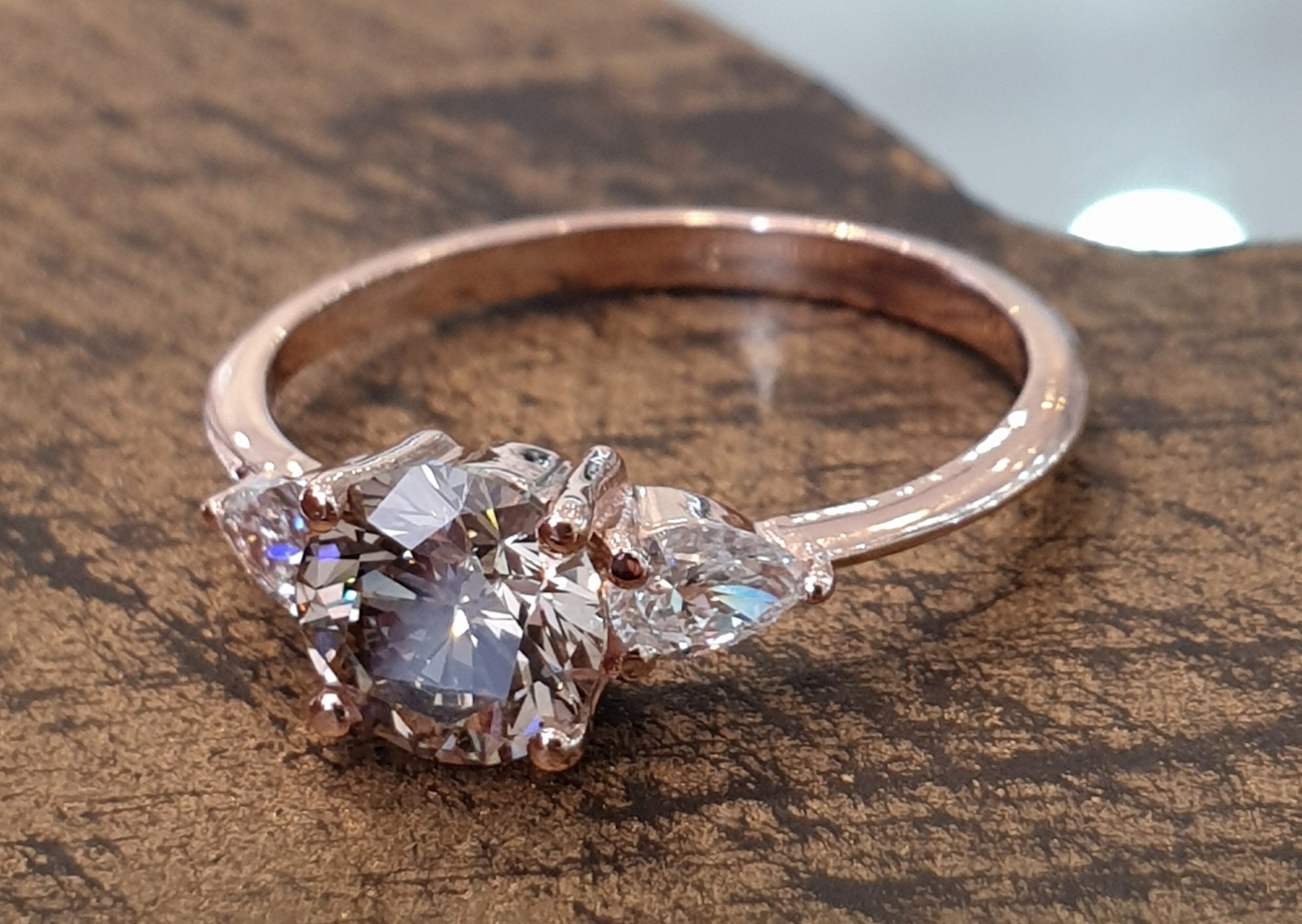 Engagement Ring 14k Rose Gold 1.00Ct Champagne Diamond And Two | Etsy