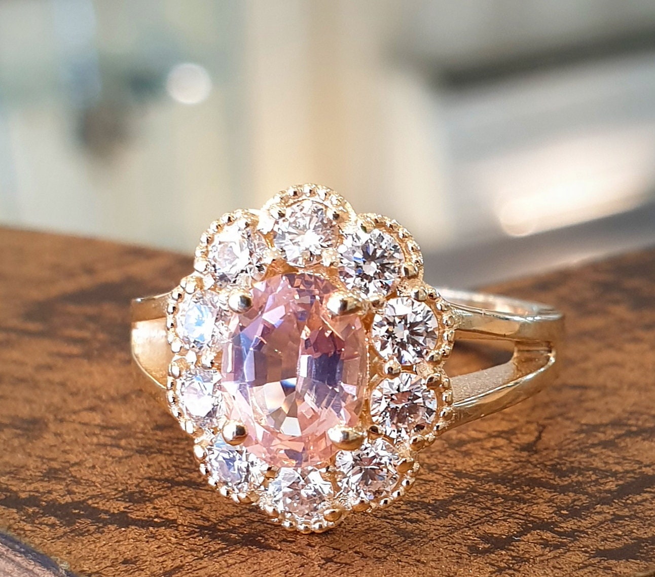 Morganite Engagement Ring 1ct Oval Cut White Diamonds in 14k - Etsy
