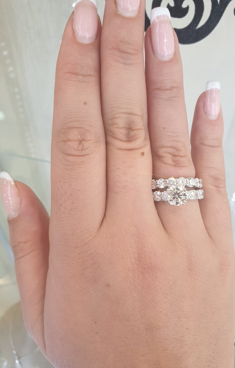 Solitaire Engagement Ring Set Wedding Ring Set 14k White Gold | Etsy