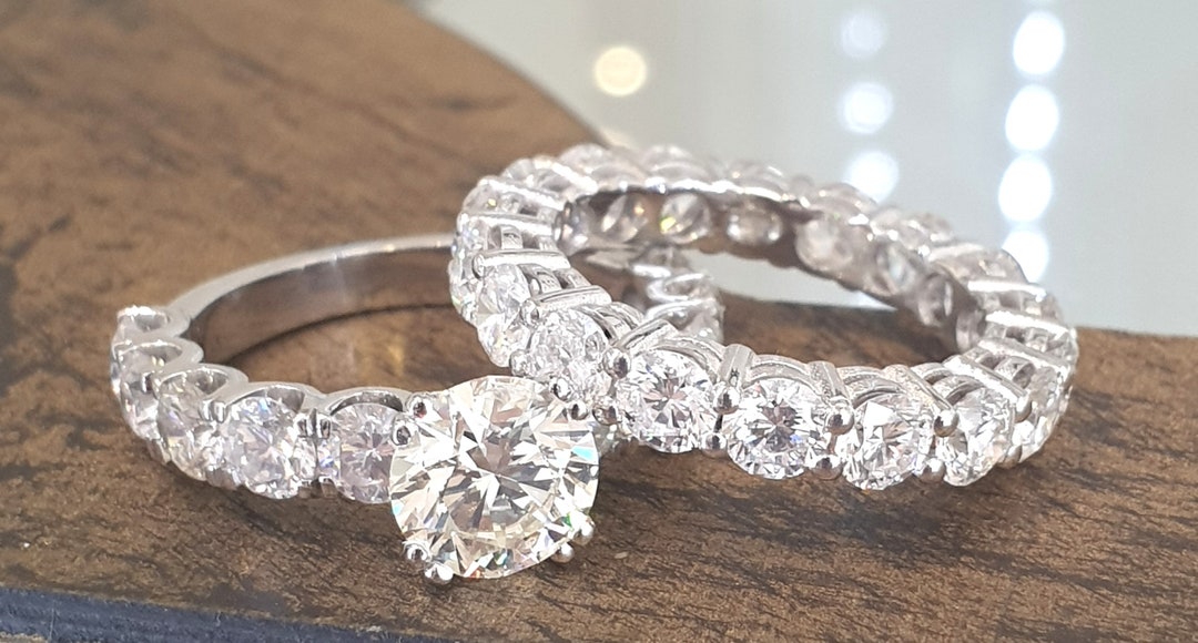 Solitaire Engagement Ring Set Wedding Ring Set 14k White Gold - Etsy