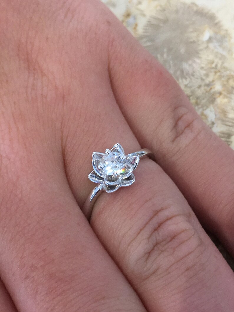 Flower Engagement Ring 14k White Gold Diamond Ring Floral - Etsy