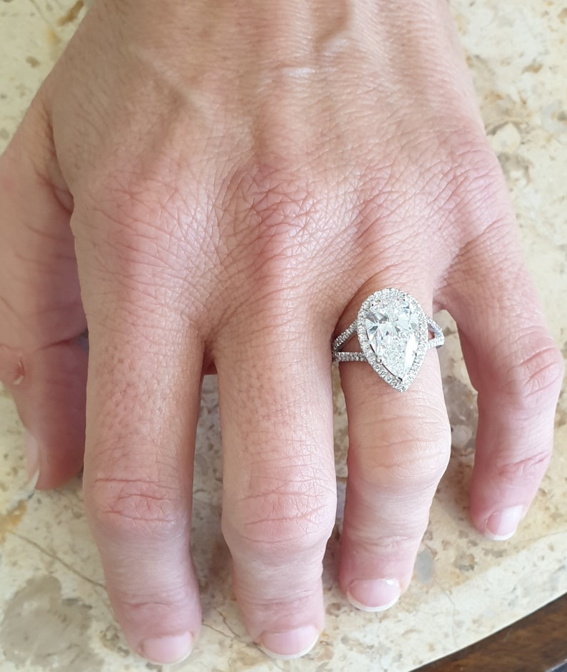 3.00CT Drop Shape Moissanite Engagement Ring 14k White Gold | Etsy