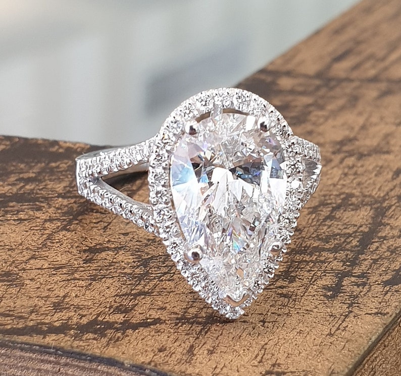 3.00CT Drop Shape Moissanite Engagement Ring 14k White Gold - Etsy