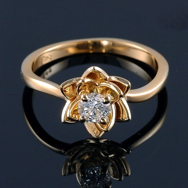 Engagement Ring Flower 14k Yellow Gold Unique Engagement - Etsy
