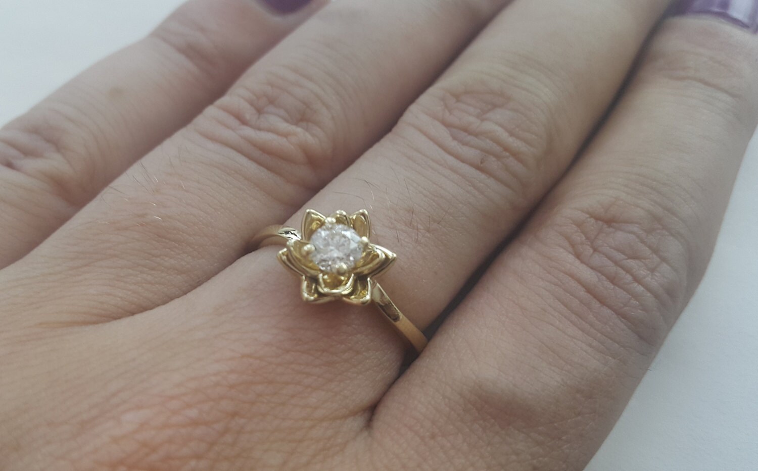 Engagement Ring Flower 14k Yellow Gold Unique Engagement - Etsy