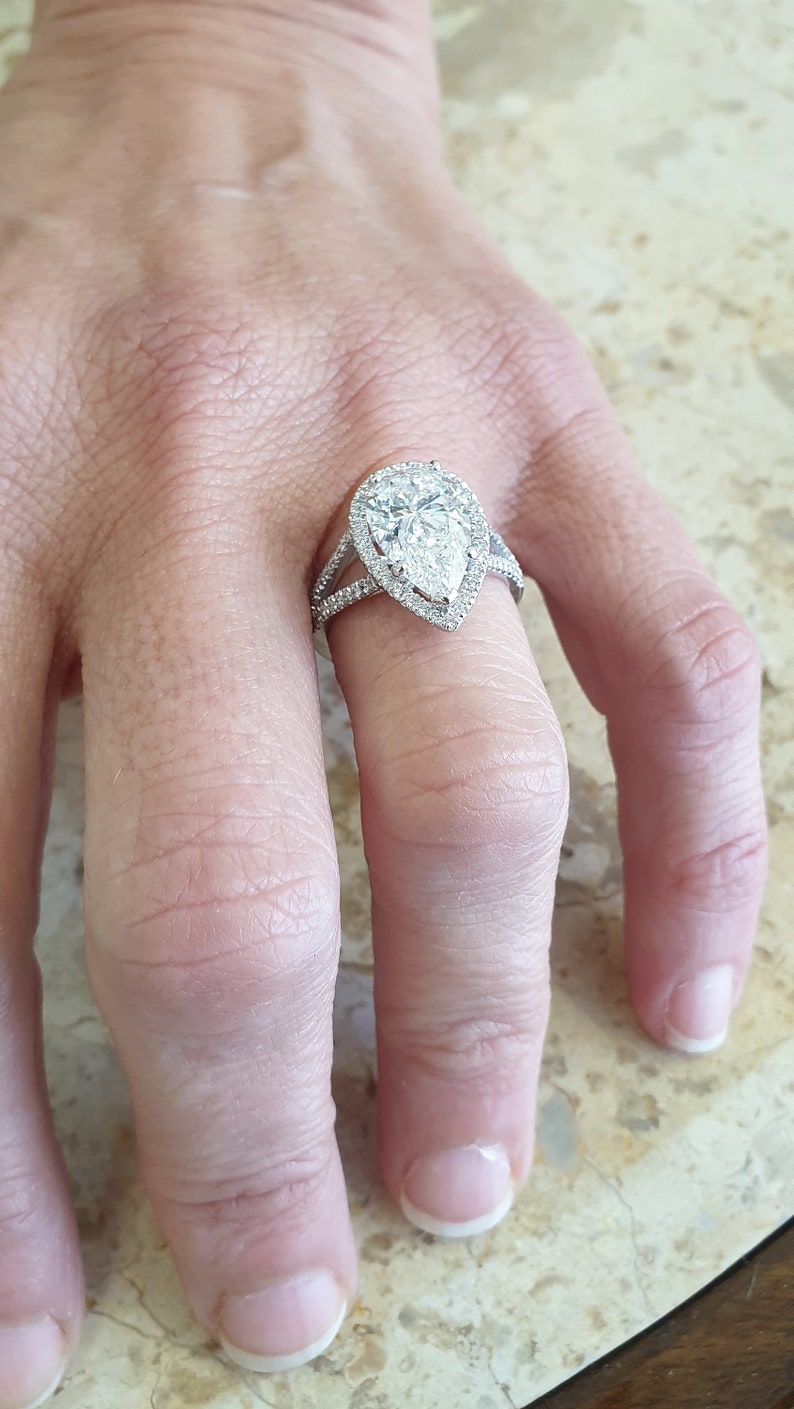 3.00CT Drop Shape Moissanite Engagement Ring 14k White Gold | Etsy