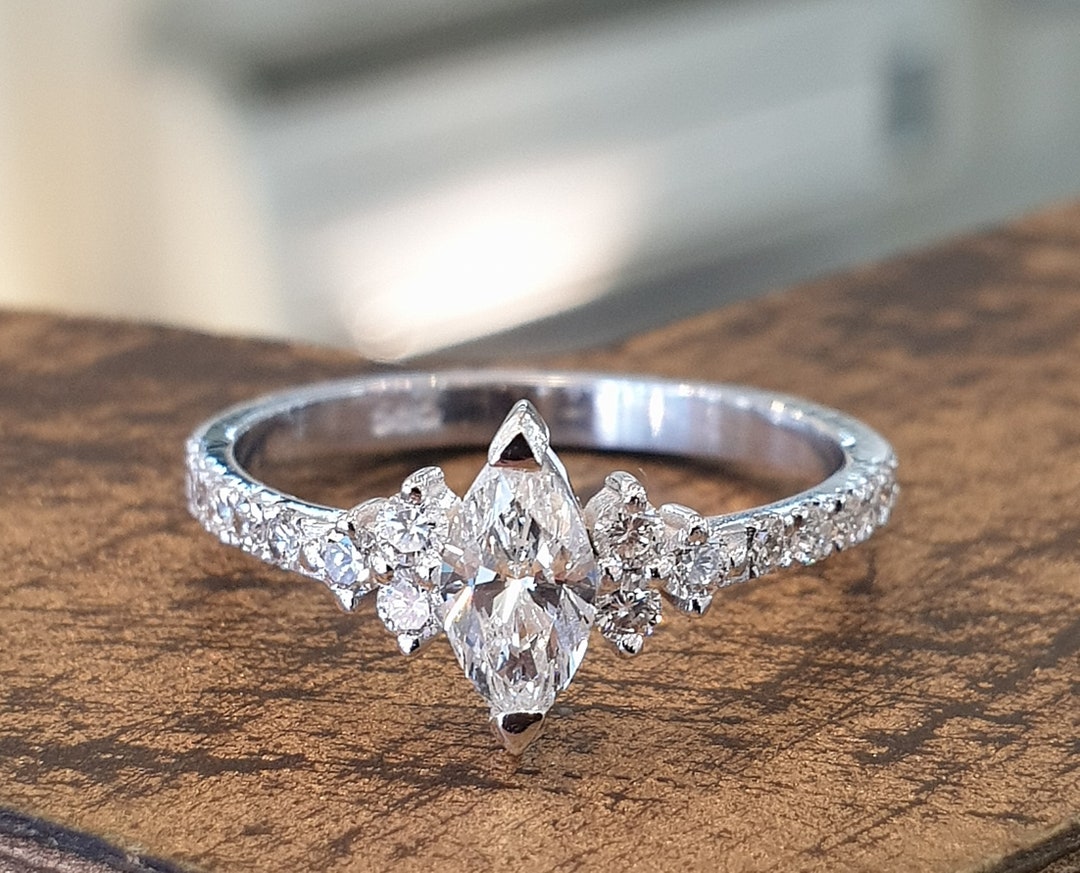 Marquise Ring Diamonds 14k White Gold, Unique Engagement Ring for Women ...