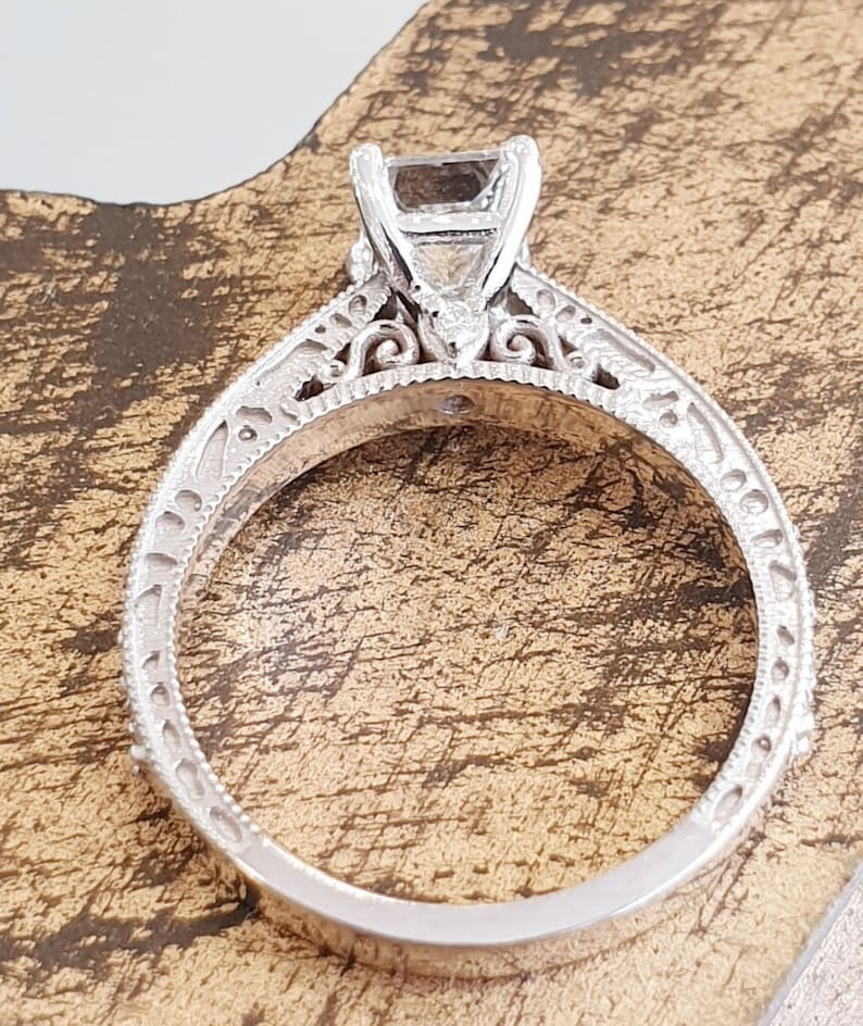 Antique Engagement Ring Princess Cut 0.80 Diamond 14k White - Etsy