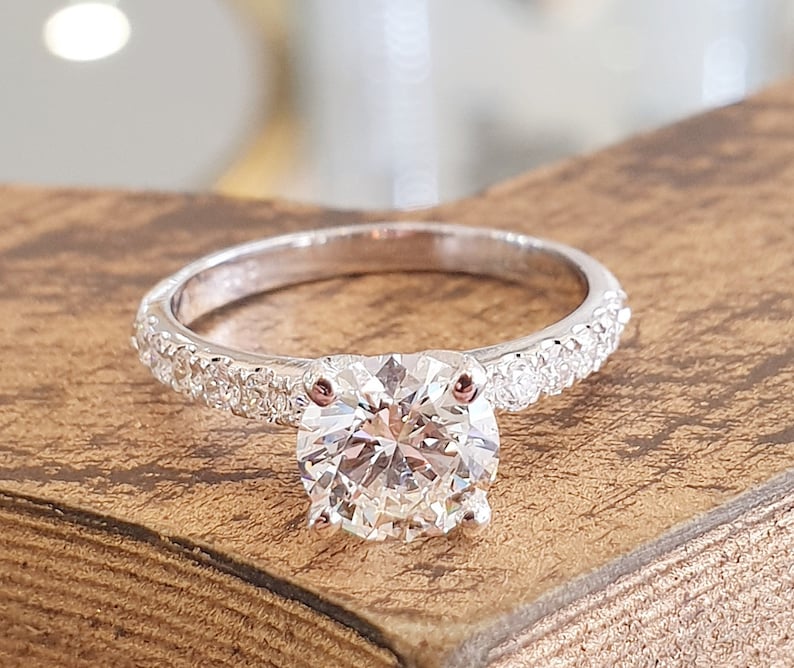 Solitaire Engagement Ring 1ct Diamond Prong Settings 14K White - Etsy