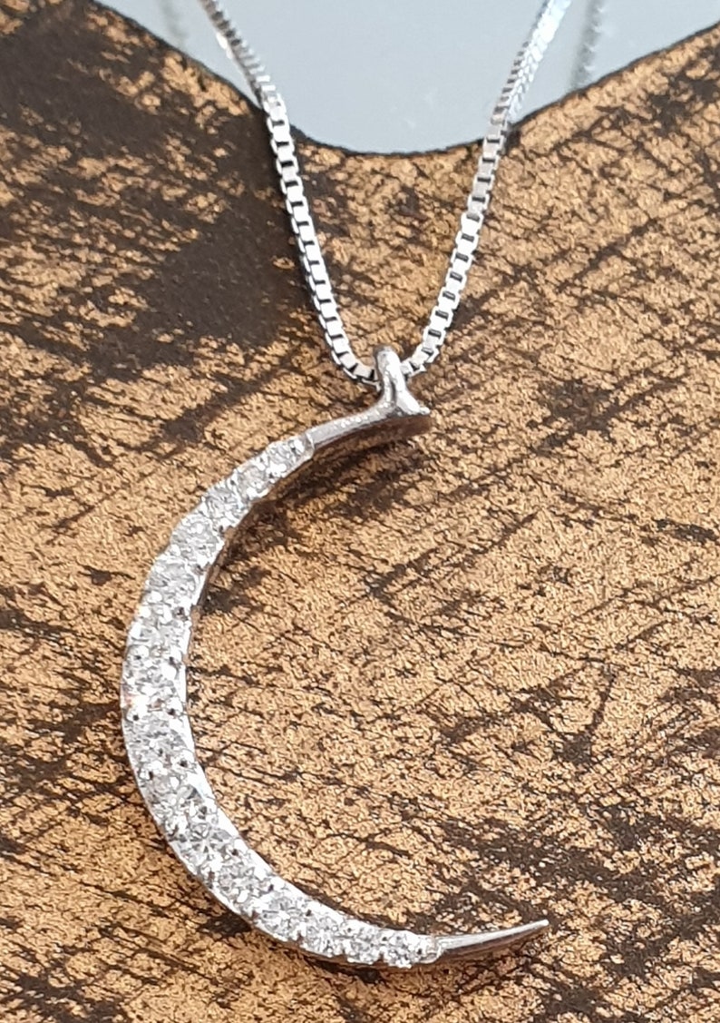 Moon Shape Diamond Pendant Necklace White Gold for Women&girl - Etsy