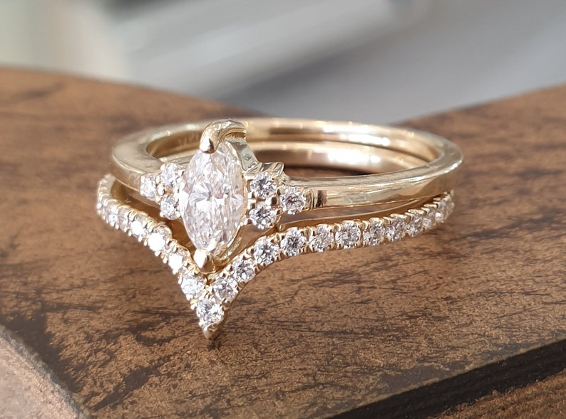 Wedding Ring Set Marquise Diamond Engagement Ring Matching - Etsy