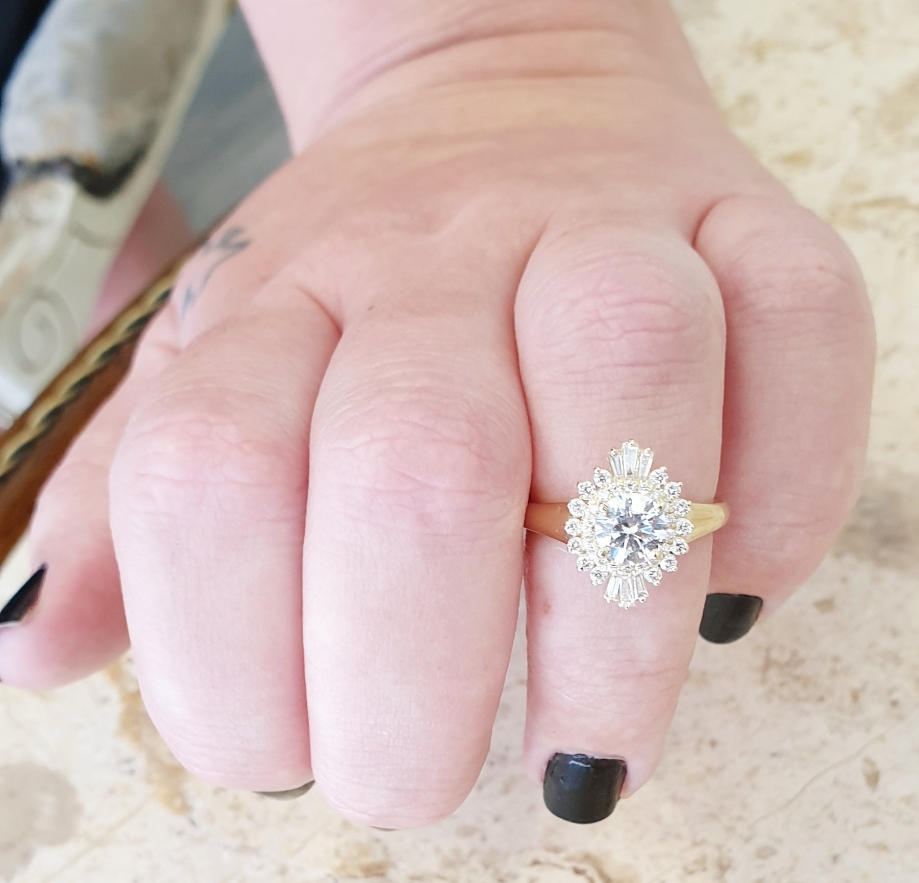 Unique Engagement Ring Yellow Gold Vintage Engagement Ring Art | Etsy