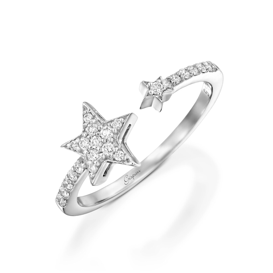 On Sale Statement Ring Star Shape 14k White Gold With Diamonds ...