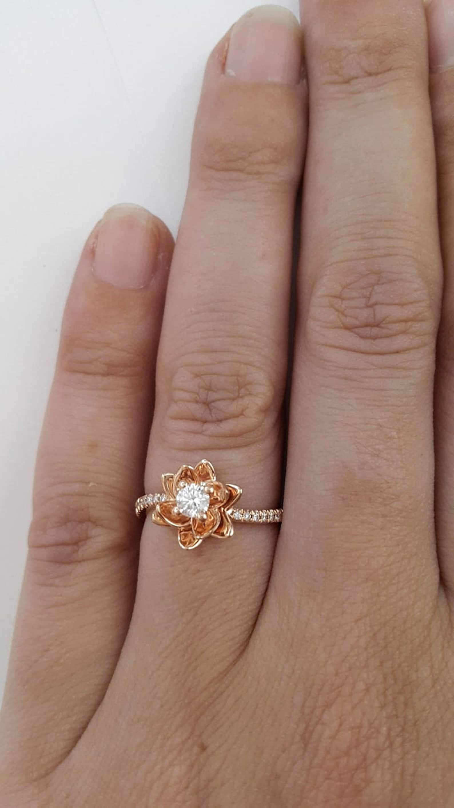 Rose Gold Flower Engagement Ring Unique Engagement Ring - Etsy