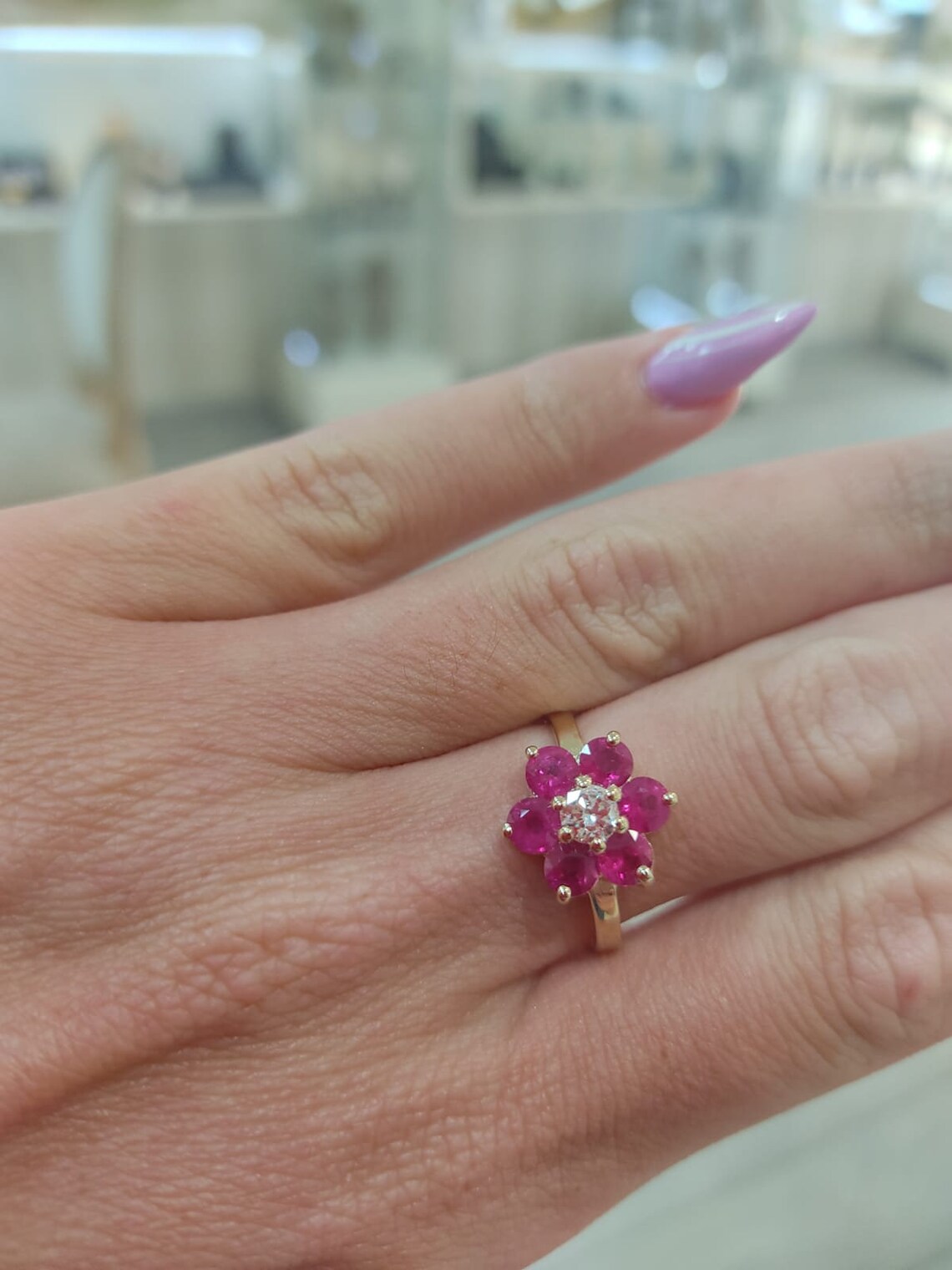 Flower Engagement Ring Ruby Engagement Ring Floral Ring - Etsy