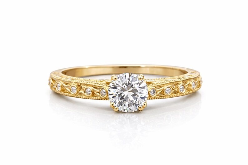 Vintage Edwardian Engagement Ring 0.70ct Round Cut Diamonds 18k Yellow ...