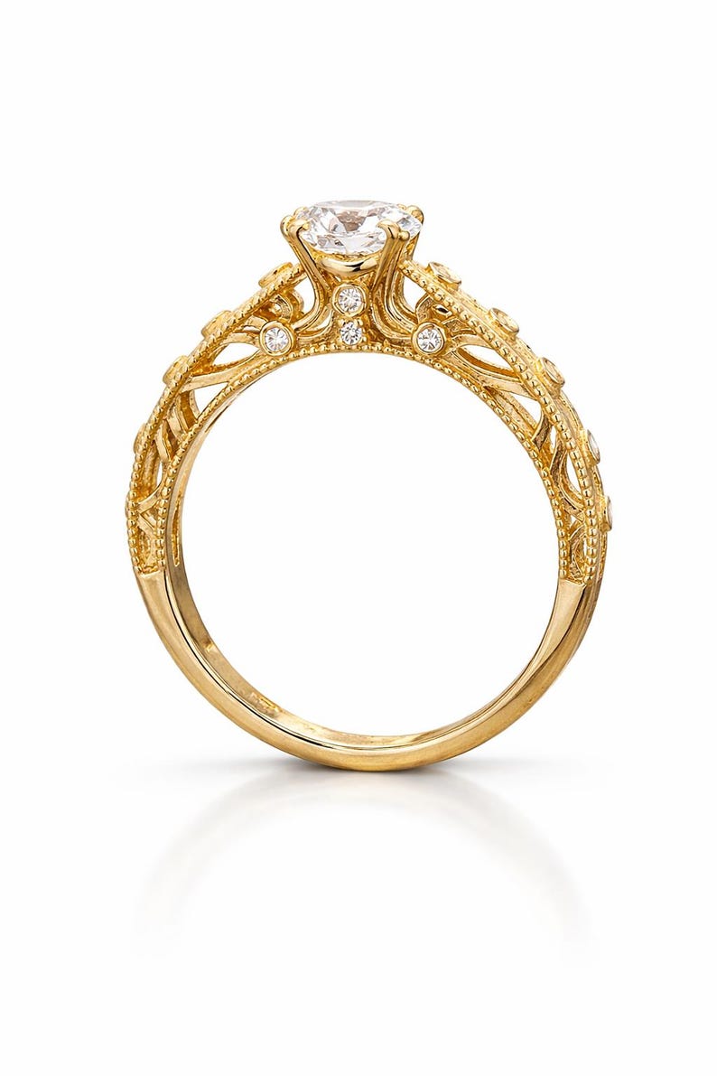 Vintage Edwardian Engagement Ring 0.70ct Round Cut Diamonds 18k Yellow ...