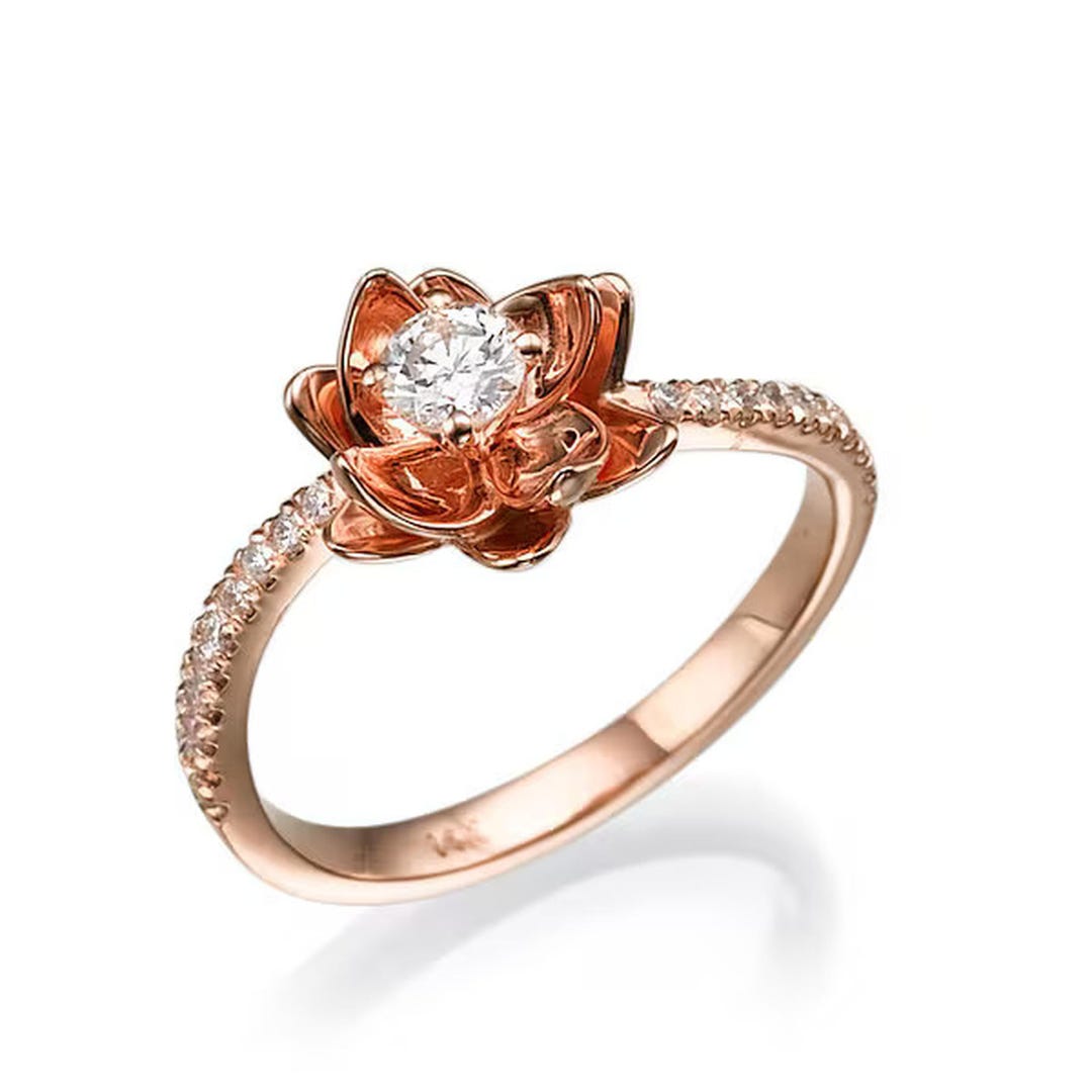 Diamond and Floral Rose Gold Engagement Ring | Rose Gold Promise Ring ...