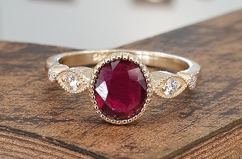 Ruby Engagement Ring 14k Yellow Gold Oval 1CT Natural Ruby And | Etsy