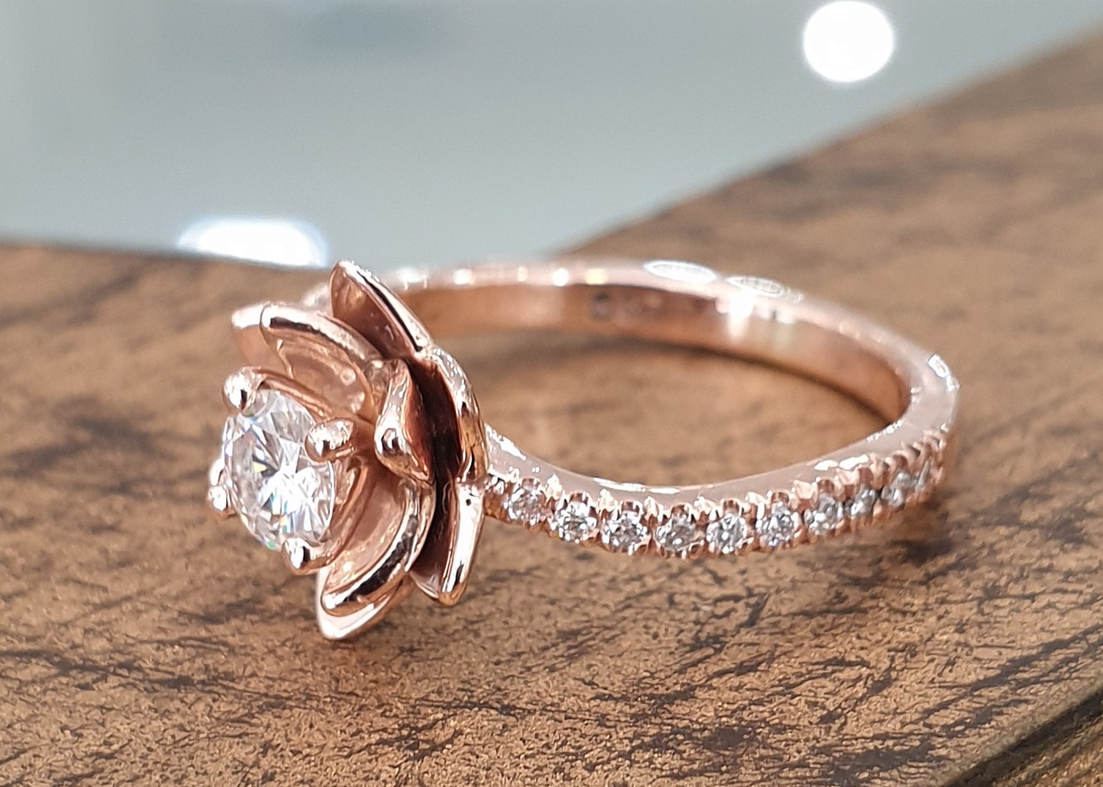 Rose Gold Flower Engagement Ring Unique Engagement Ring - Etsy